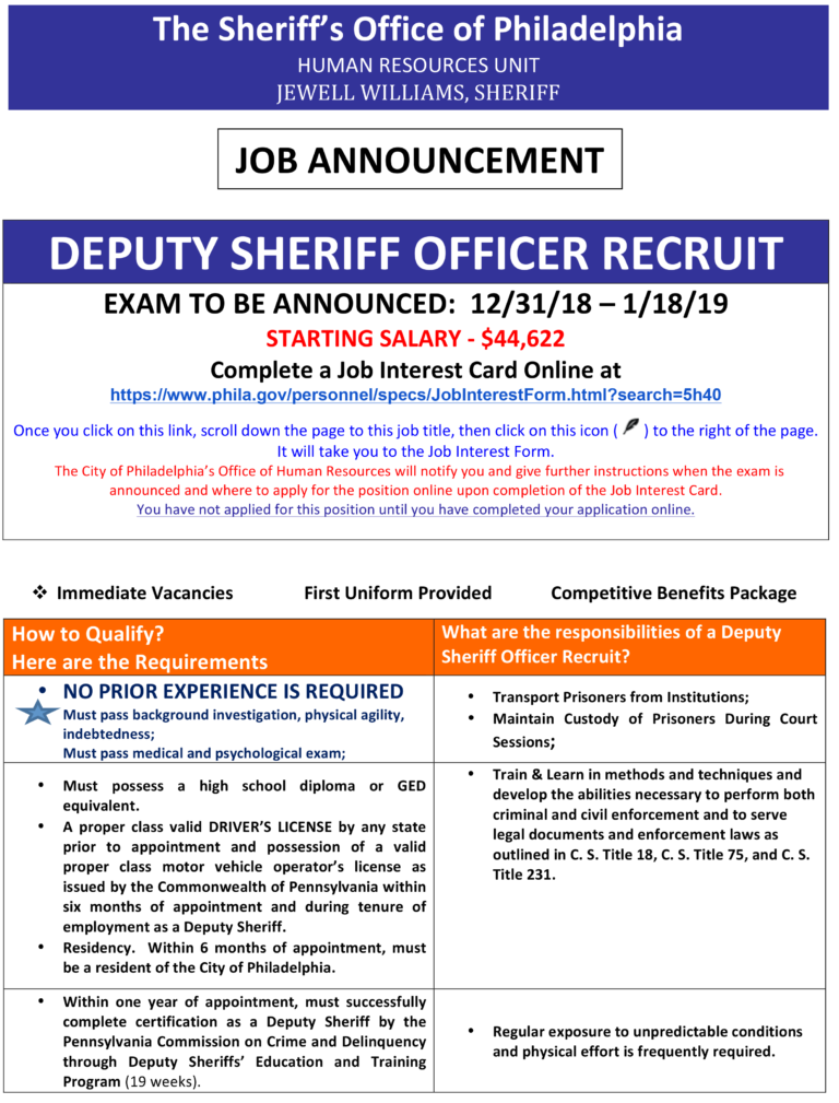 Deputy Sheriff Officer Recruit - Philadelphia Sheriff's Office